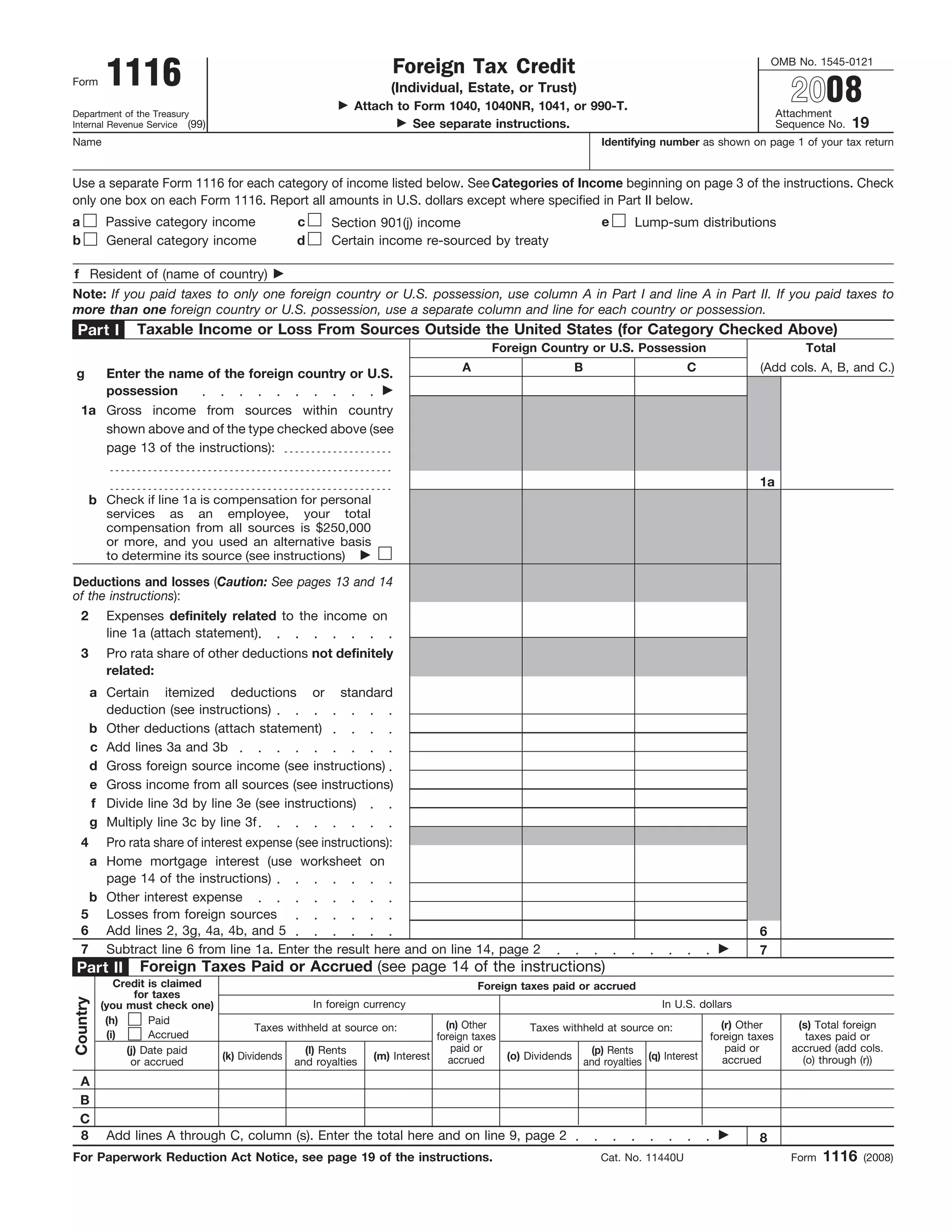 Form 1116-Foreign Tax Credit | PDF