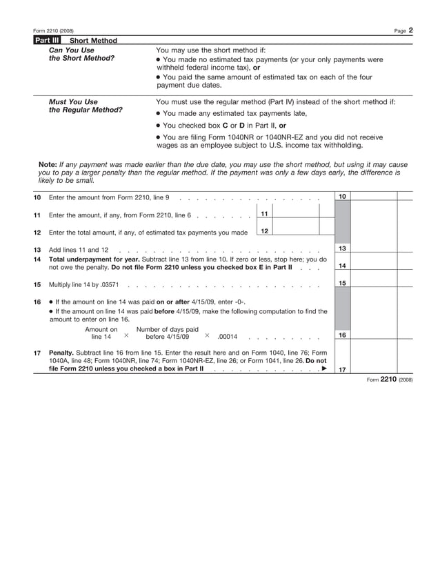 Form 2210-Underpayment of Estimated Tax | PDF