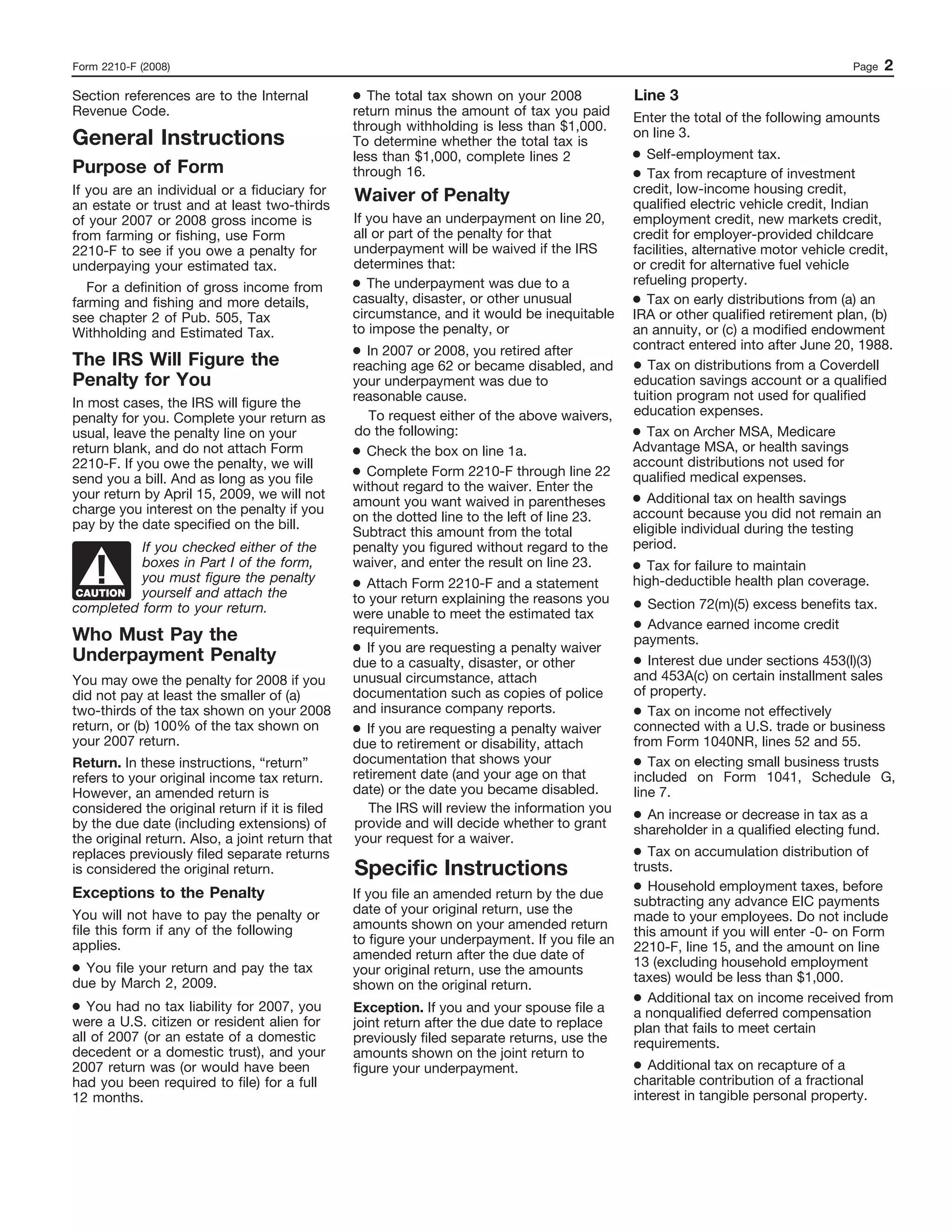 Form 2210F-Underpayment of Estimated Tax Farmers and Fishermen | PDF