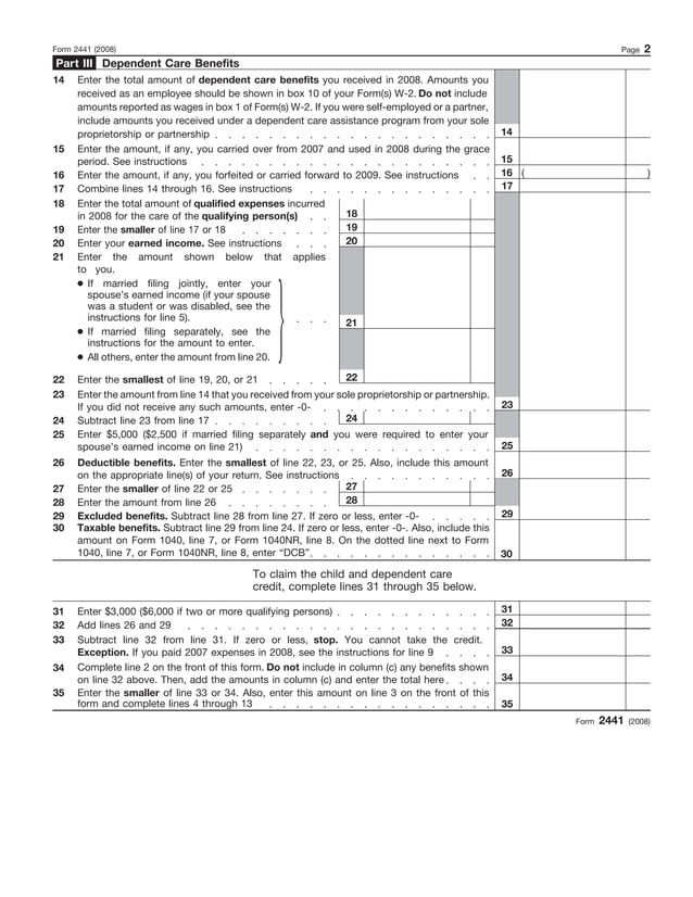 Form 2441-Child and Dependent Care Expenses | PDF