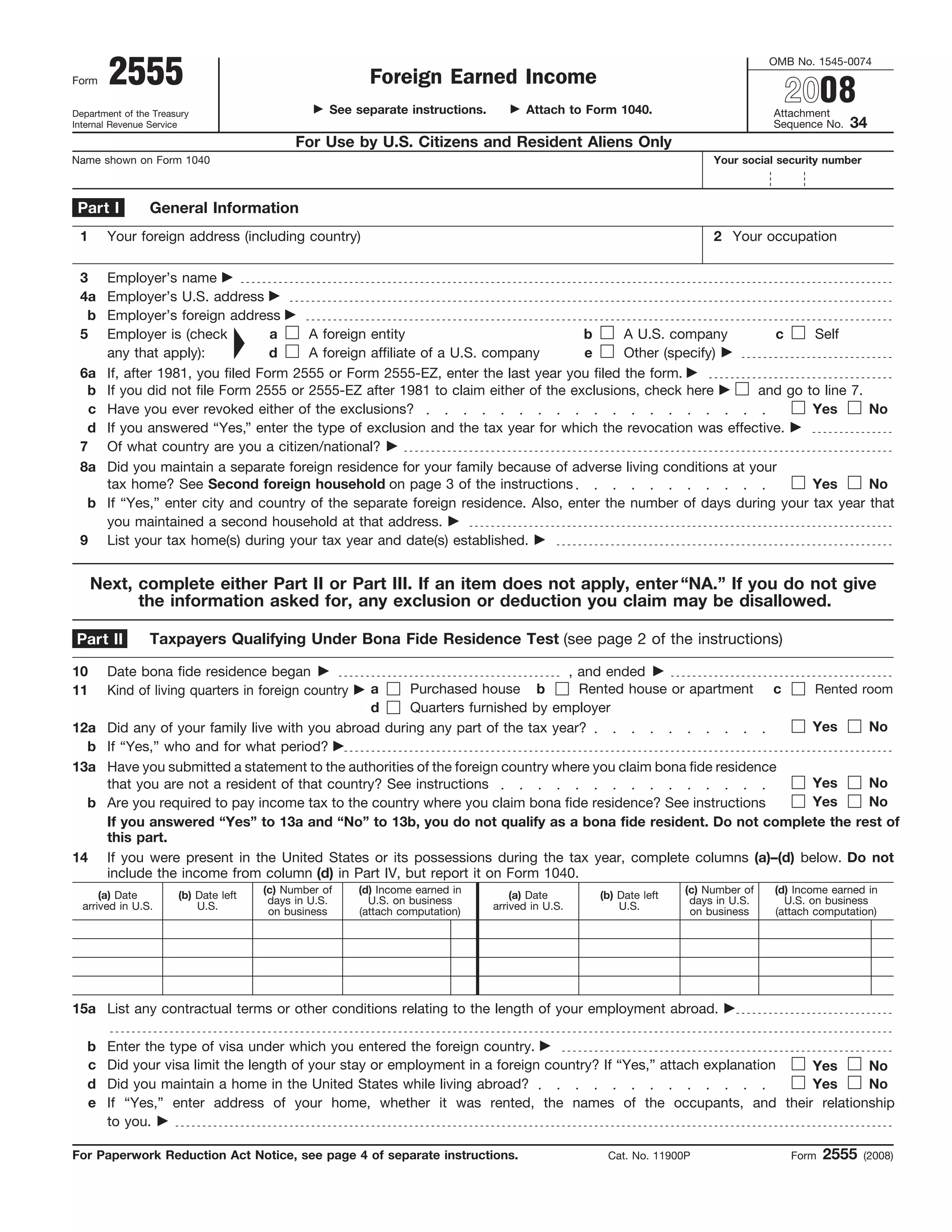 Form 2555- Foreign Earned Income | PDF