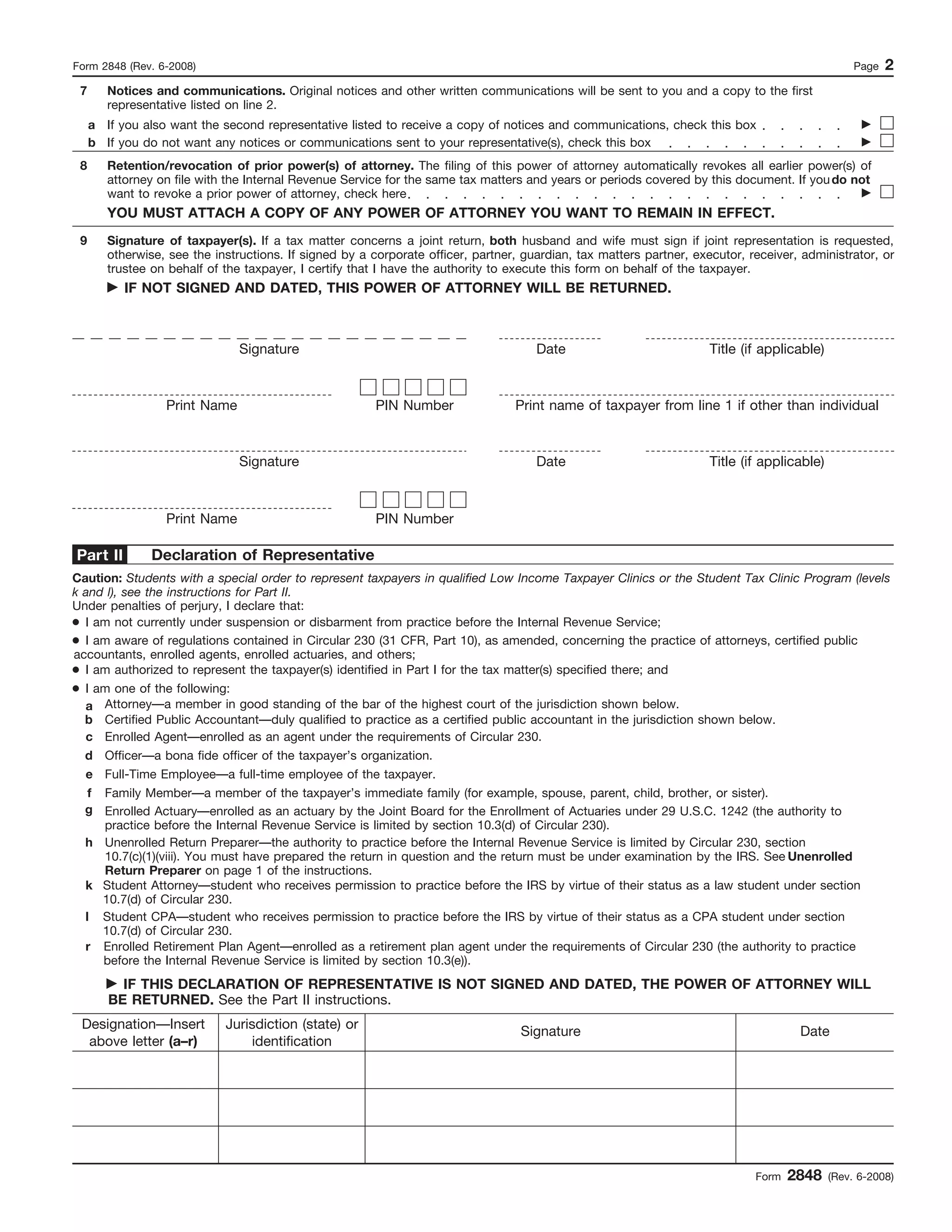 Form 2848-Power of Attorney and Declaration of Representative | PDF