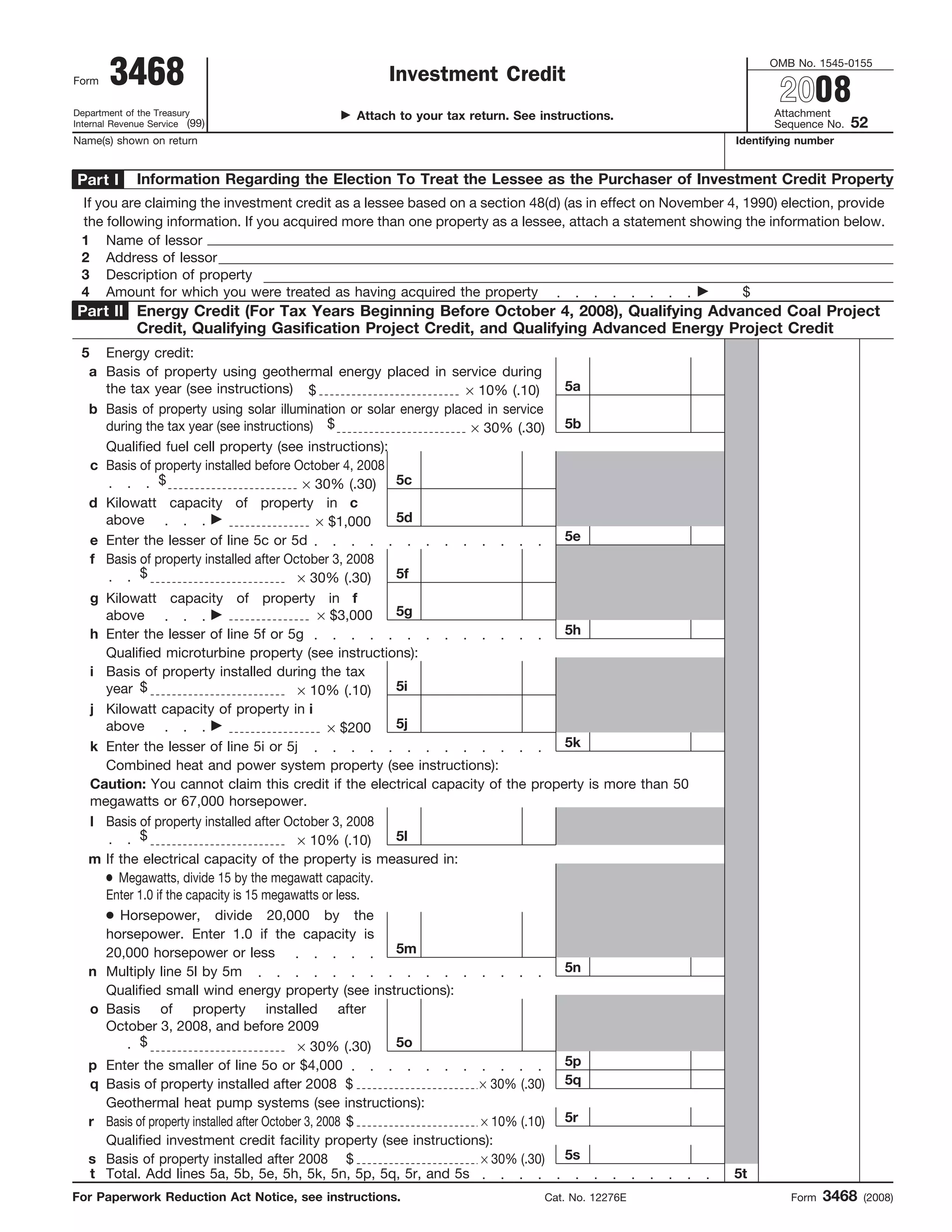 Form 3468*-Investment Credit | PDF