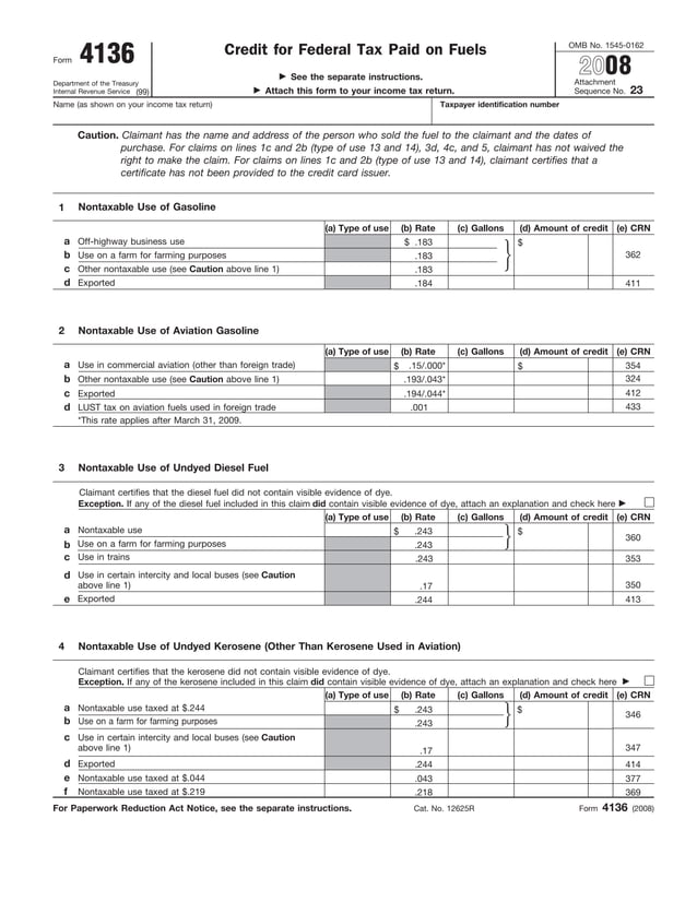 Form 4136-Credit for Federal Tax Paid on Fuel | PDF | Aviation Industry ...