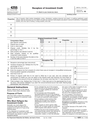 Form 4255*-Recapture of Investment Credit | PDF | Business Accounting ...