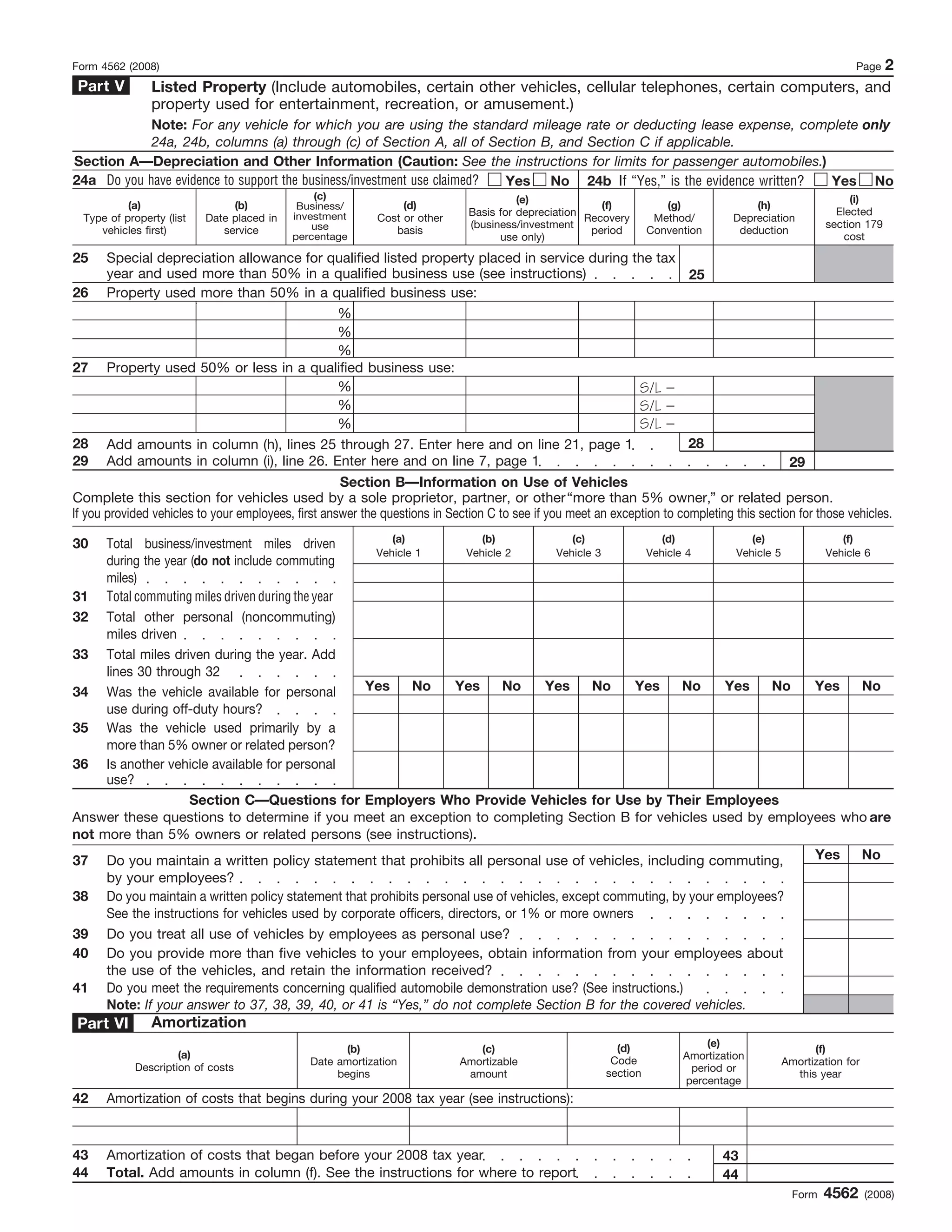 Form 4562-Depreciation and Amortization | PDF