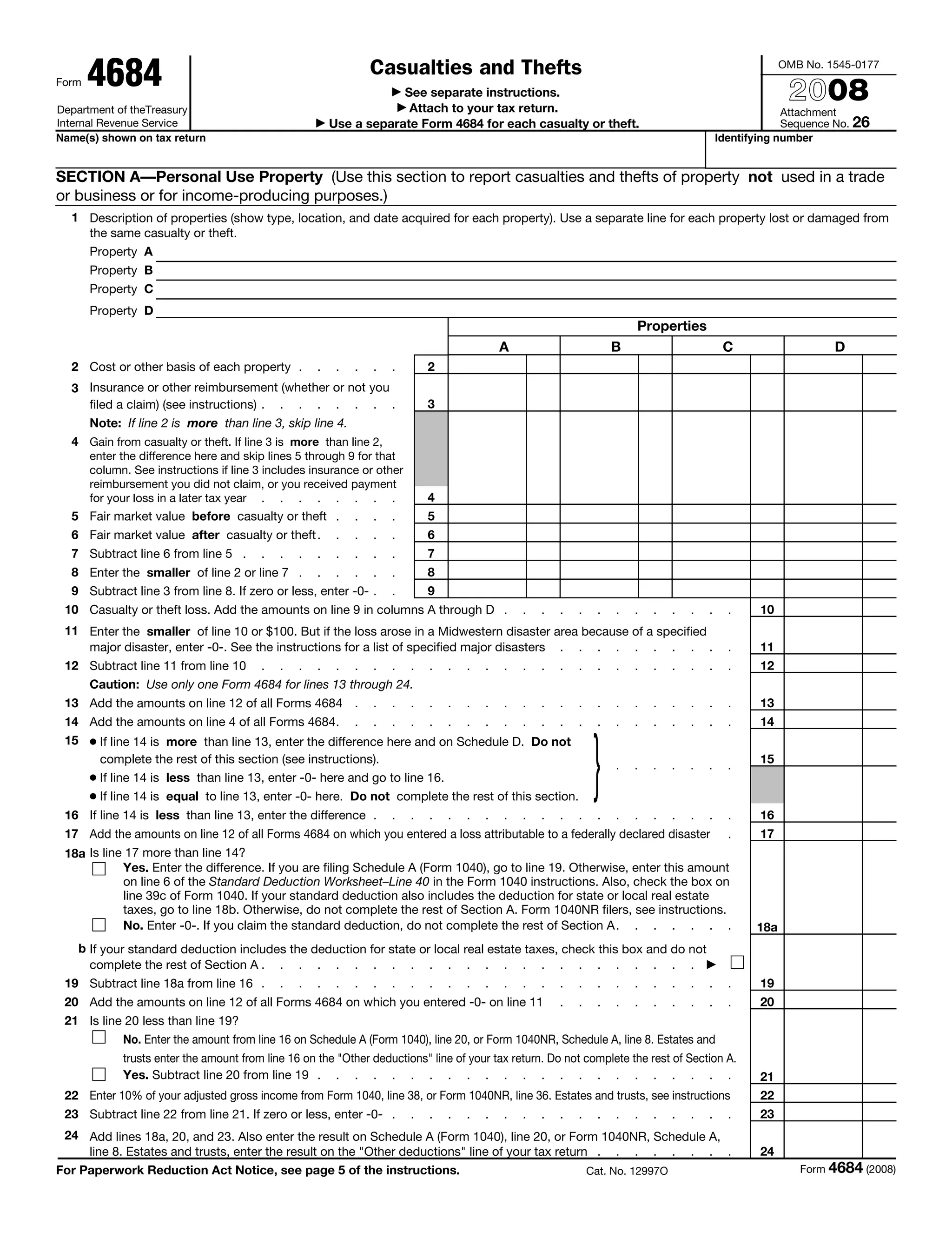 Form 4684-Casualties and Thefts | PDF
