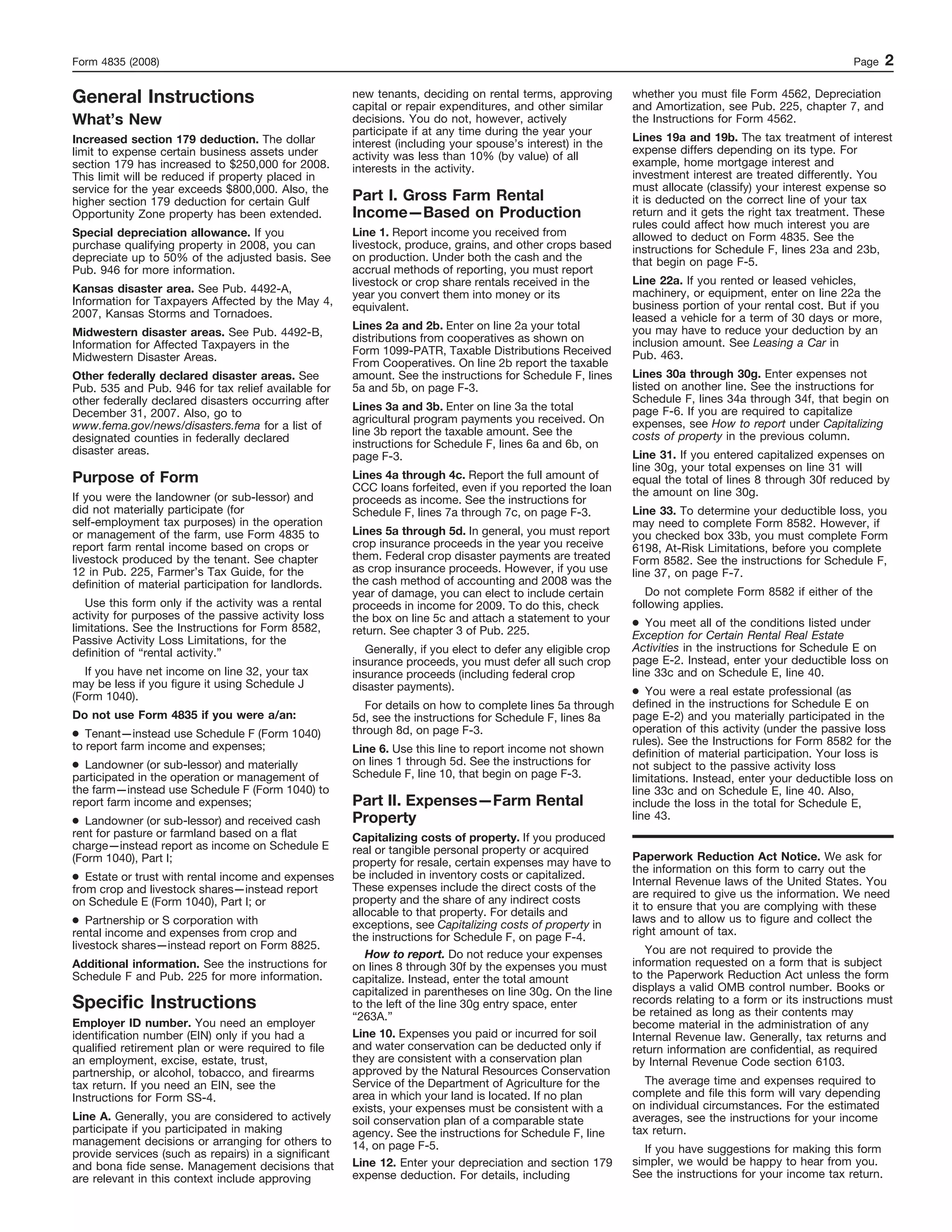 Form 4835-Farm Rental Income and Expenses | PDF