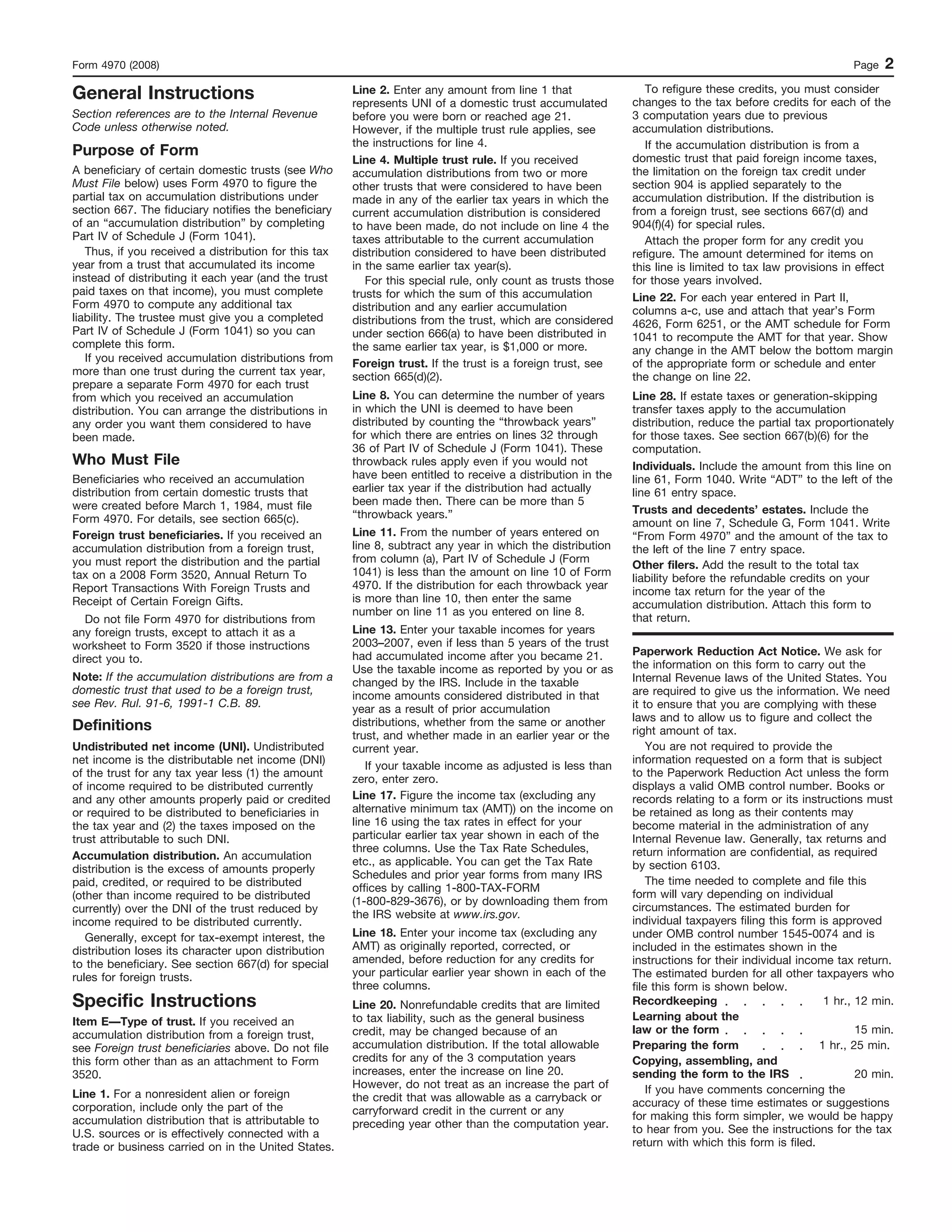Form 4970-Tax on Accumulation Distribution of Trusts | PDF