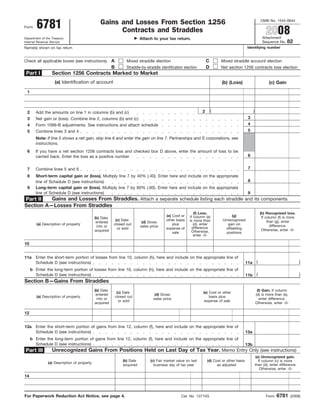 Form 6781- Gains and Losses From Section 1256 Contracts and Straddles | PDF