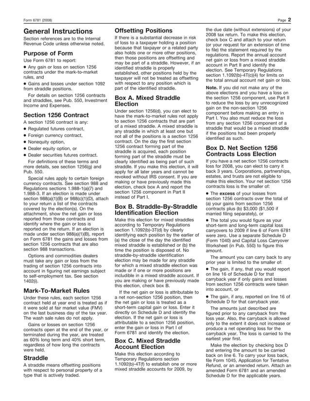 Form 6781- Gains and Losses From Section 1256 Contracts and Straddles ...