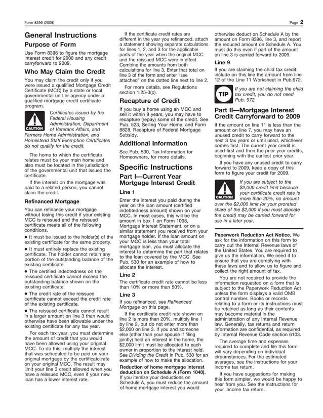 Form-8396-Mortgage Interest Credit | PDF | Home Financing | Personal Debt