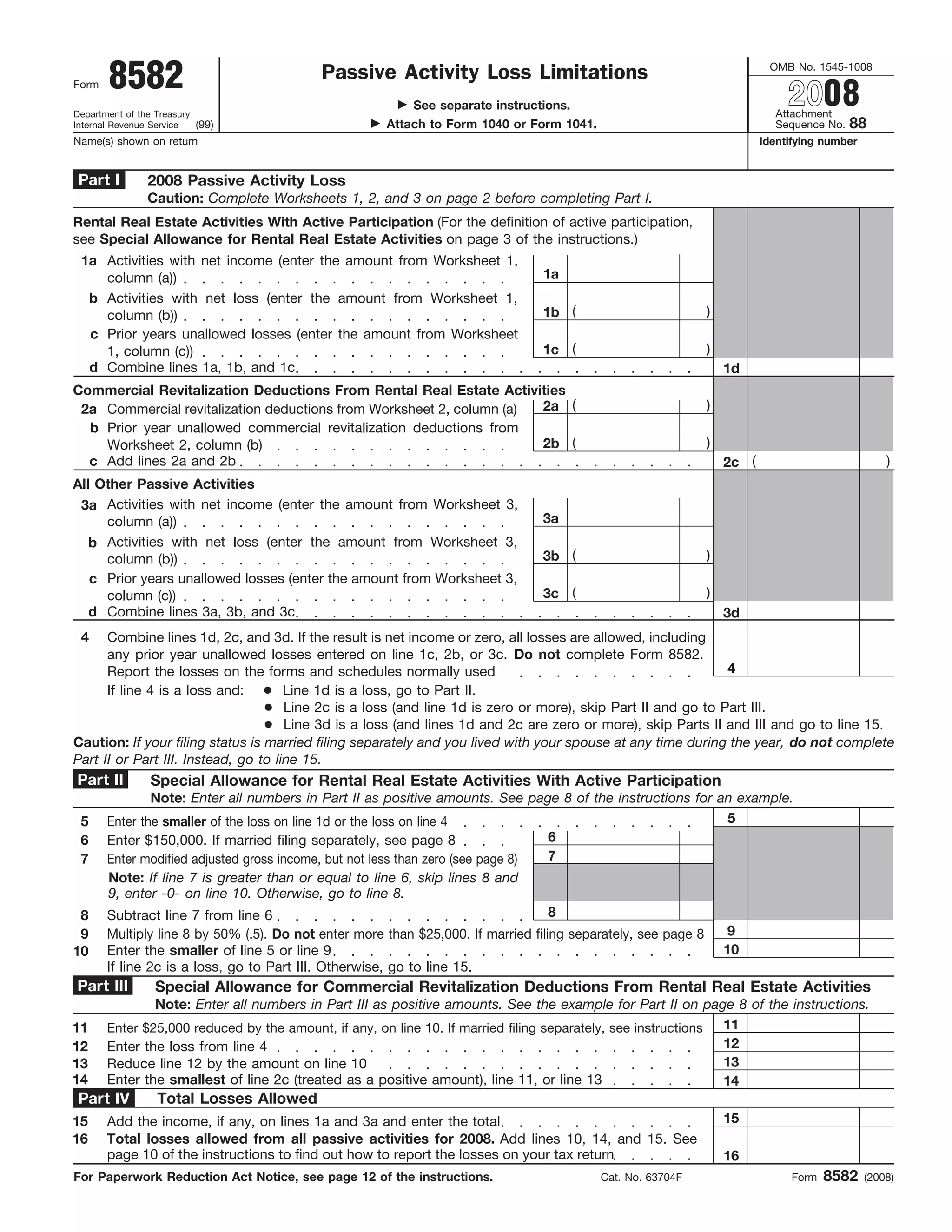 Form 8582-Passive Activity Loss Limitations | PDF