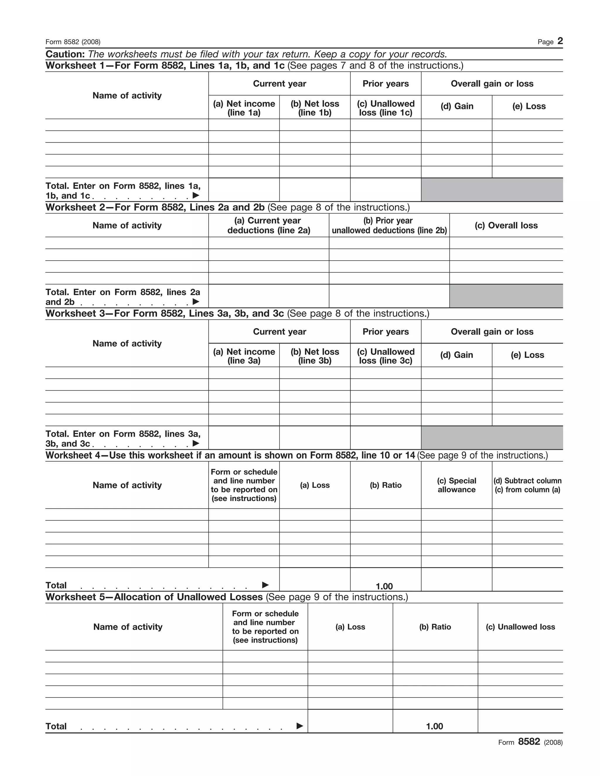 Form 8582-Passive Activity Loss Limitations | PDF