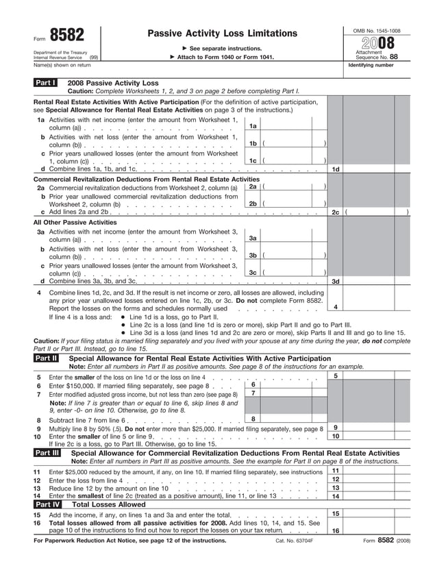 Form 8582-Passive Activity Loss Limitations | PDF