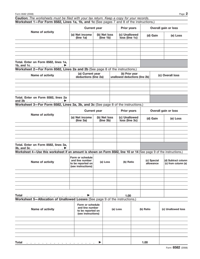 Form 8582-Passive Activity Loss Limitations | PDF