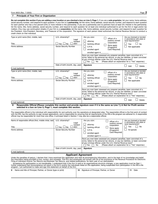Form 8633-Application to Participate in the IRS e-file Program | PDF