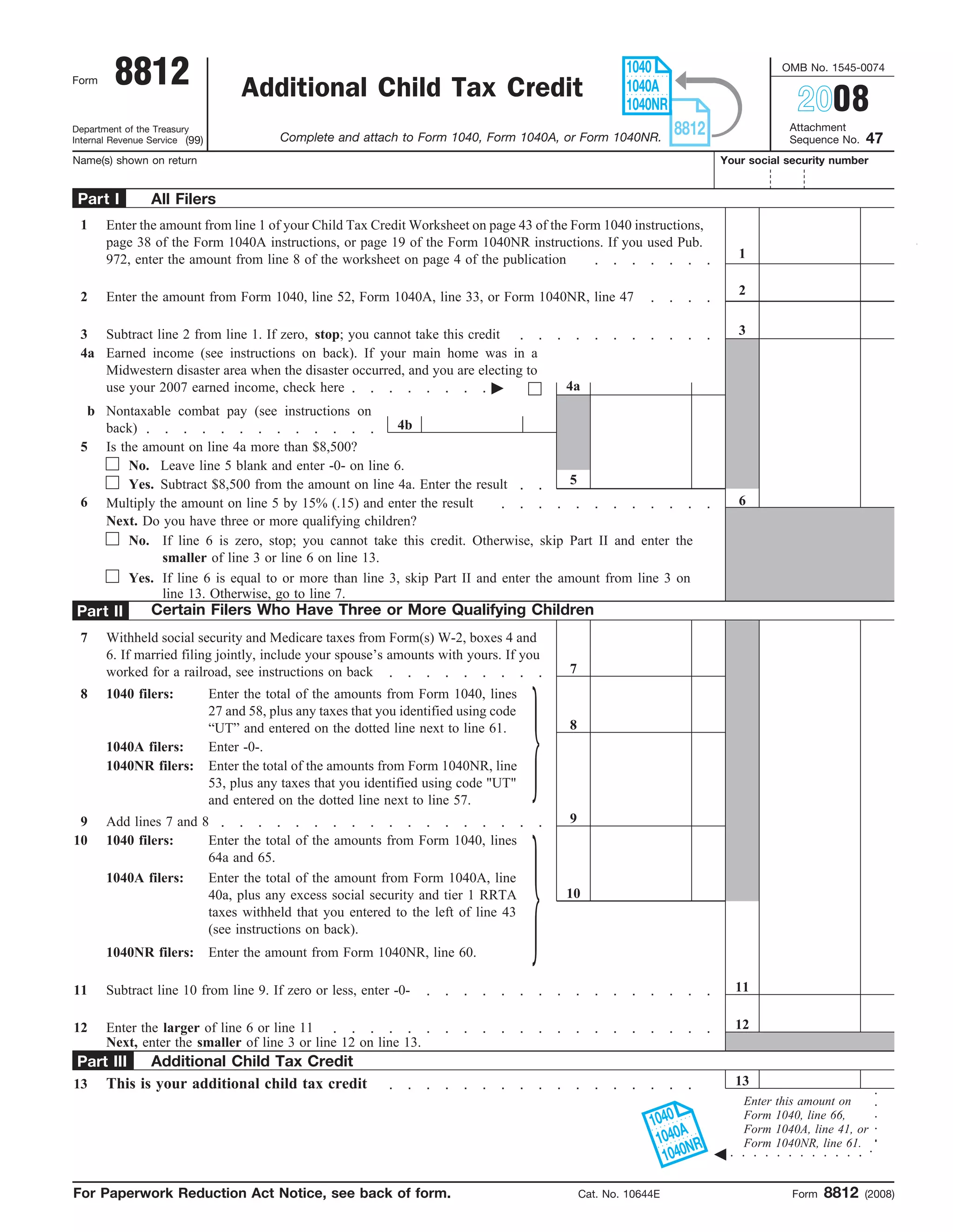 Form 8812-Additional Child Tax Credit | PDF