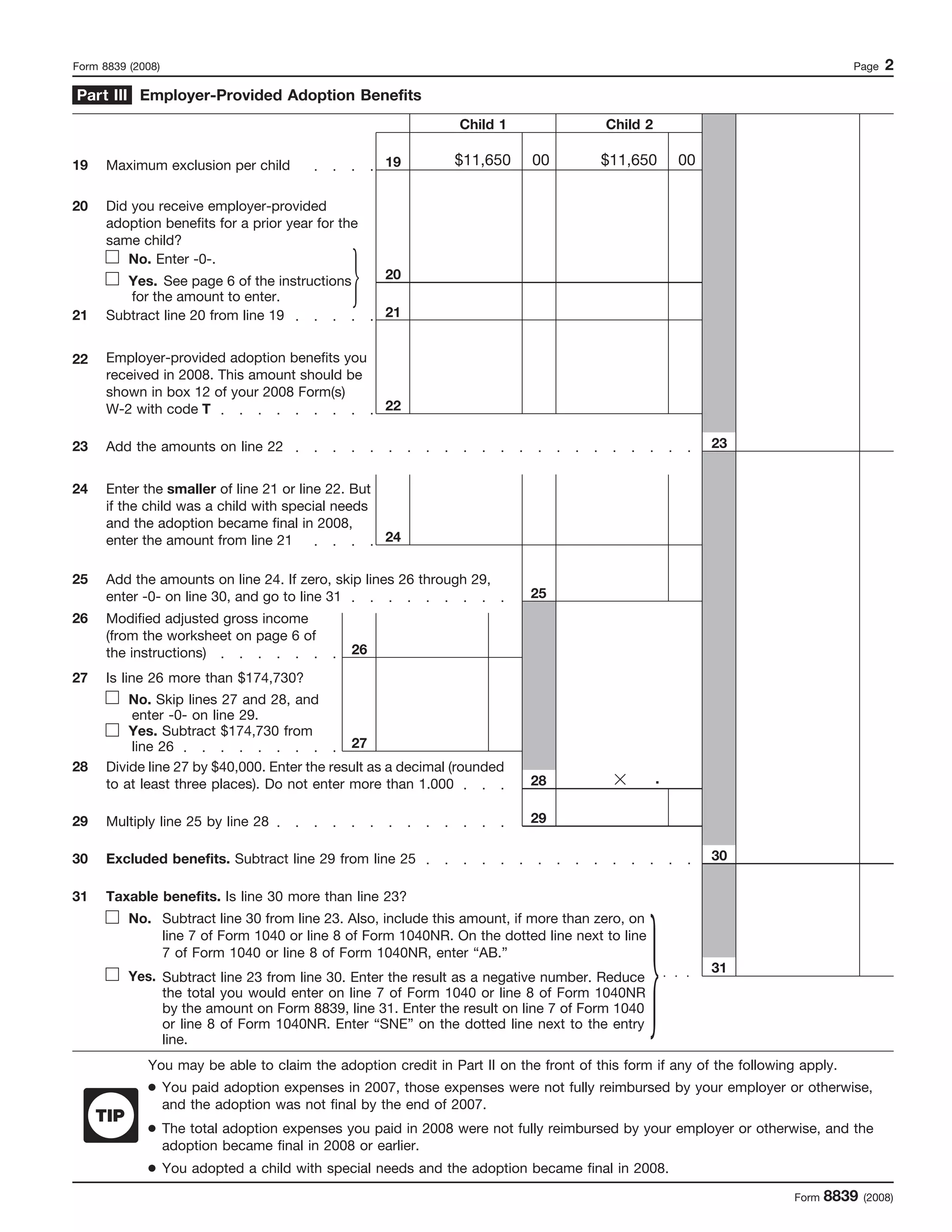 Form 8839-Qualified Adoption Expenses | PDF