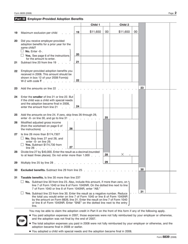 Form 8839-Qualified Adoption Expenses | PDF