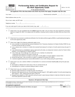 Form 8850-Pre-Screening Notice and Certification Request | PDF