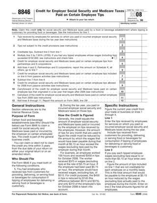 Form 8846-Credit for Social Security and Medicare Taxes Paid on Tips | PDF