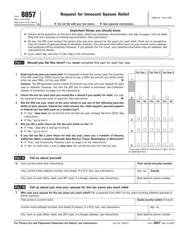 Form 8857-Request for Innocent Spouse Relief | PDF