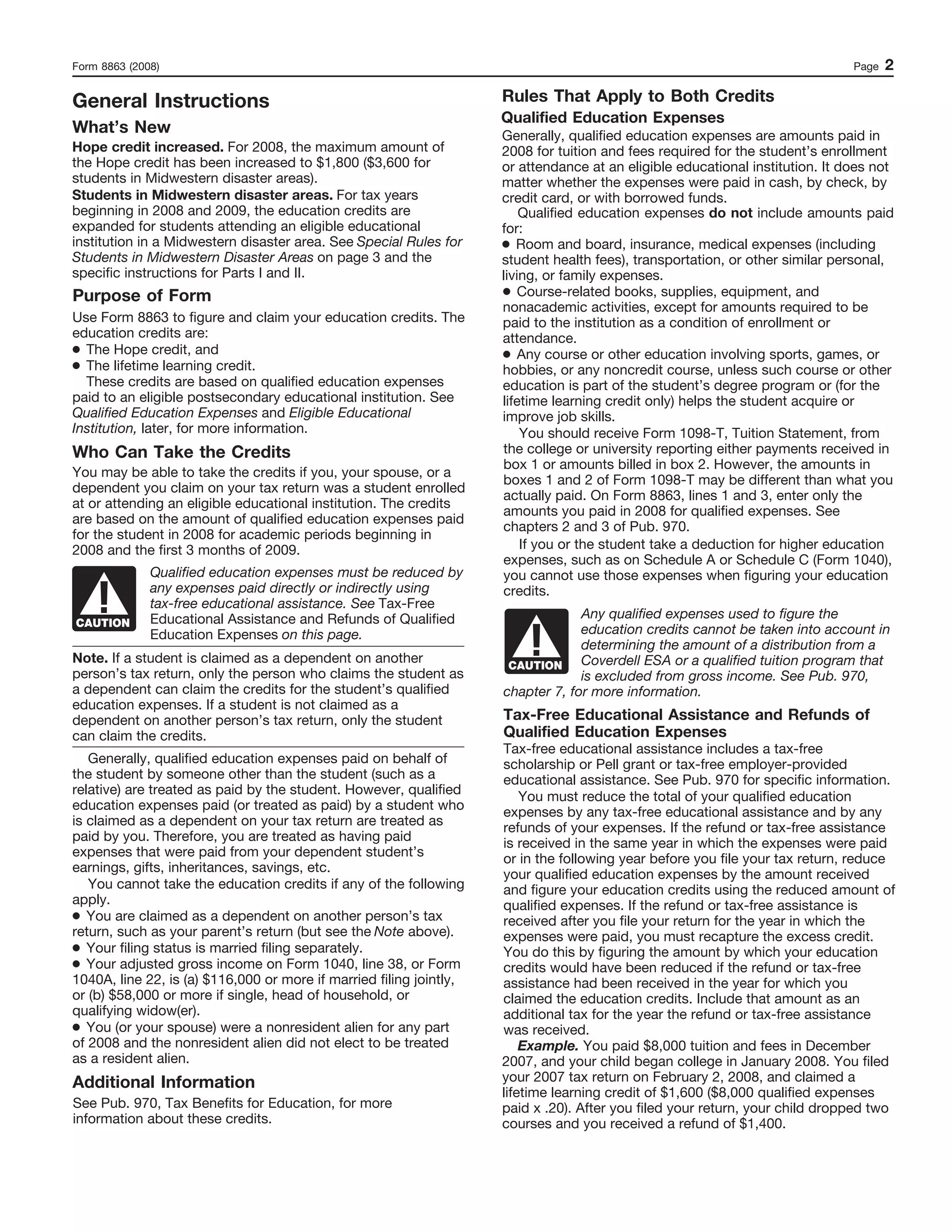 Form 8863-Education Credits | PDF | Student Financial Aid | Financial ...