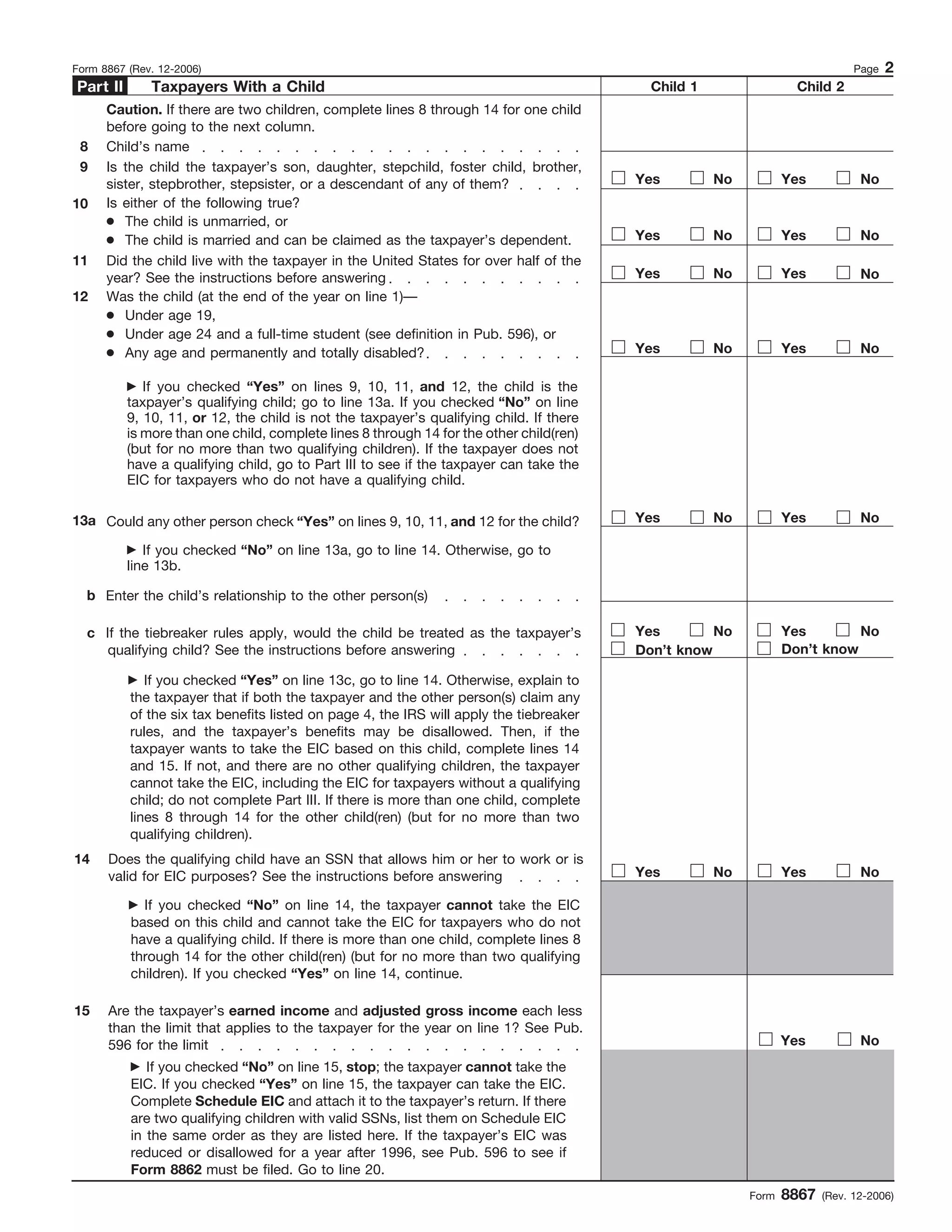 Form 8867*-Paid Preparer's Earned Income Credit Checklist | PDF ...