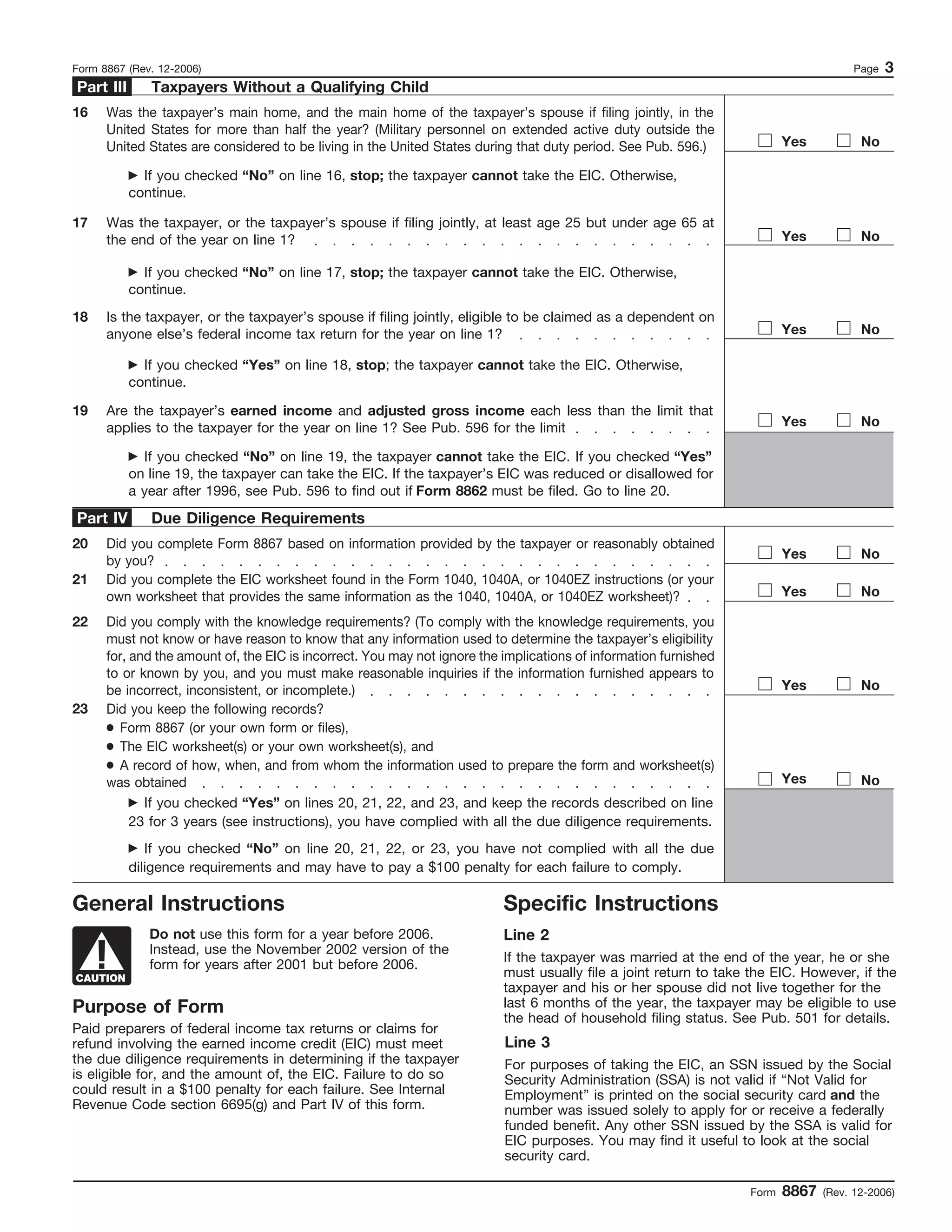 Form 8867*-Paid Preparer's Earned Income Credit Checklist | PDF ...