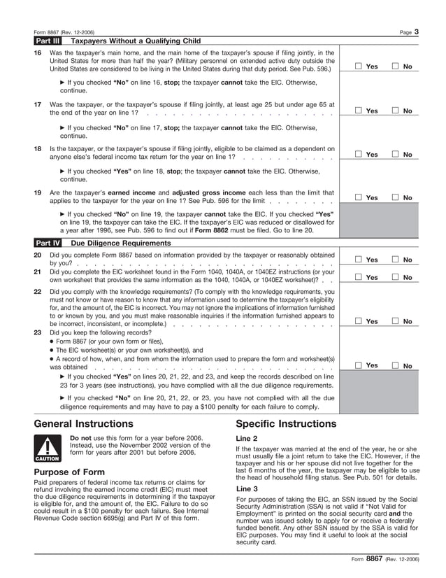 Form 8867*-Paid Preparer's Earned Income Credit Checklist | PDF ...