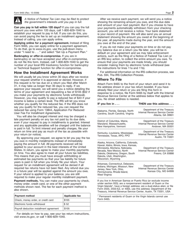 Form 9465-Installment Agreement Request | PDF