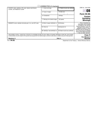 Form W-2G-Certain Gambling Winnings | PDF