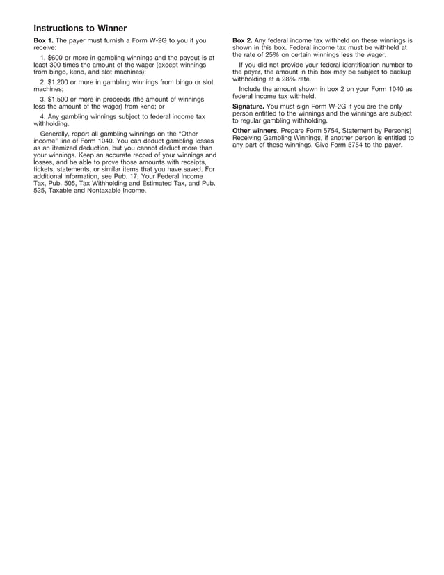 Form W-2G-Certain Gambling Winnings | PDF