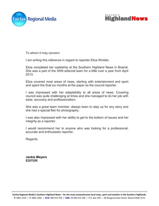 Eliza's Reference | DOC