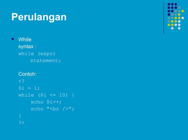 12738 pertemuan 15(php lanjutan) | PPT | Programming Languages | Computing