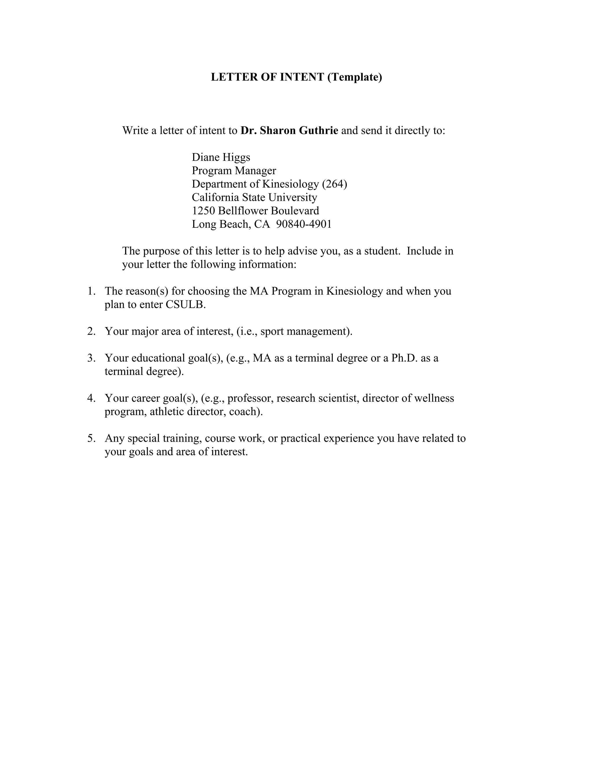 LETTER OF INTENT (Template) | PDF