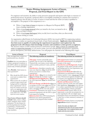 Statics 59:007 Fall 2008 Statics Writing Assignment: Letter of ... | PDF