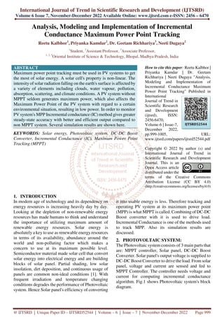 Analysis, Modeling and Implementation of Incremental Conductance Maximum Power Point Tracking | PDF