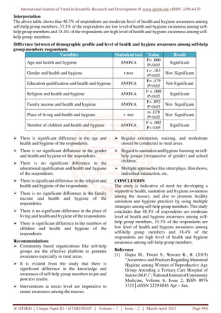 A Study on Health and Hygiene Awareness among Self help Group Members ...