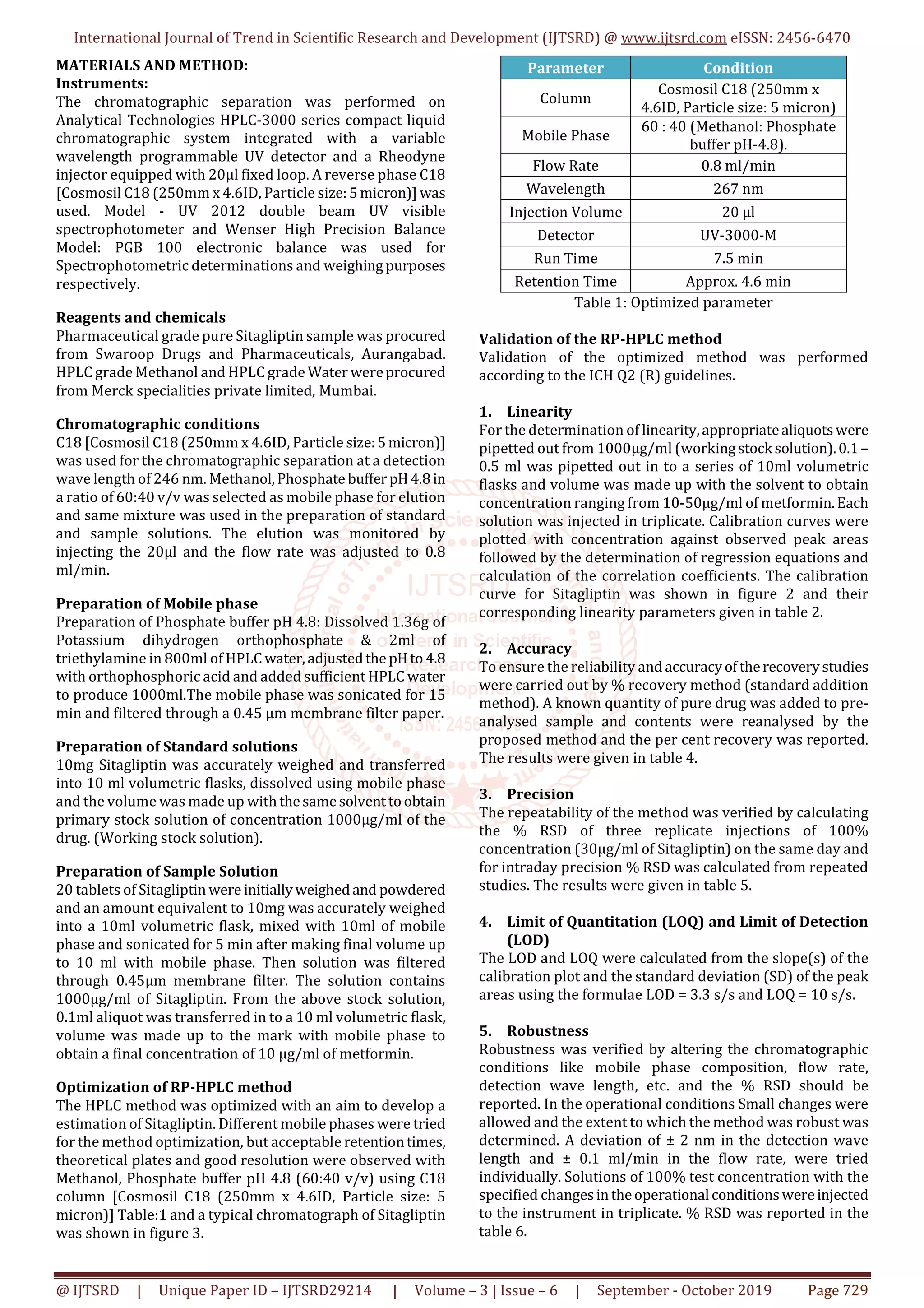 Development and Validation of an RP HPLC Method for Analysis of ...