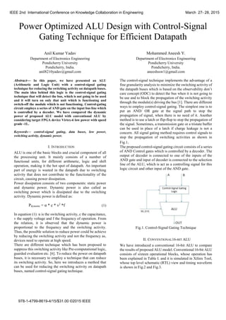 Power Optimized ALU Design with Control-Signal Gating Technique for Efficient Datapath | PDF ...