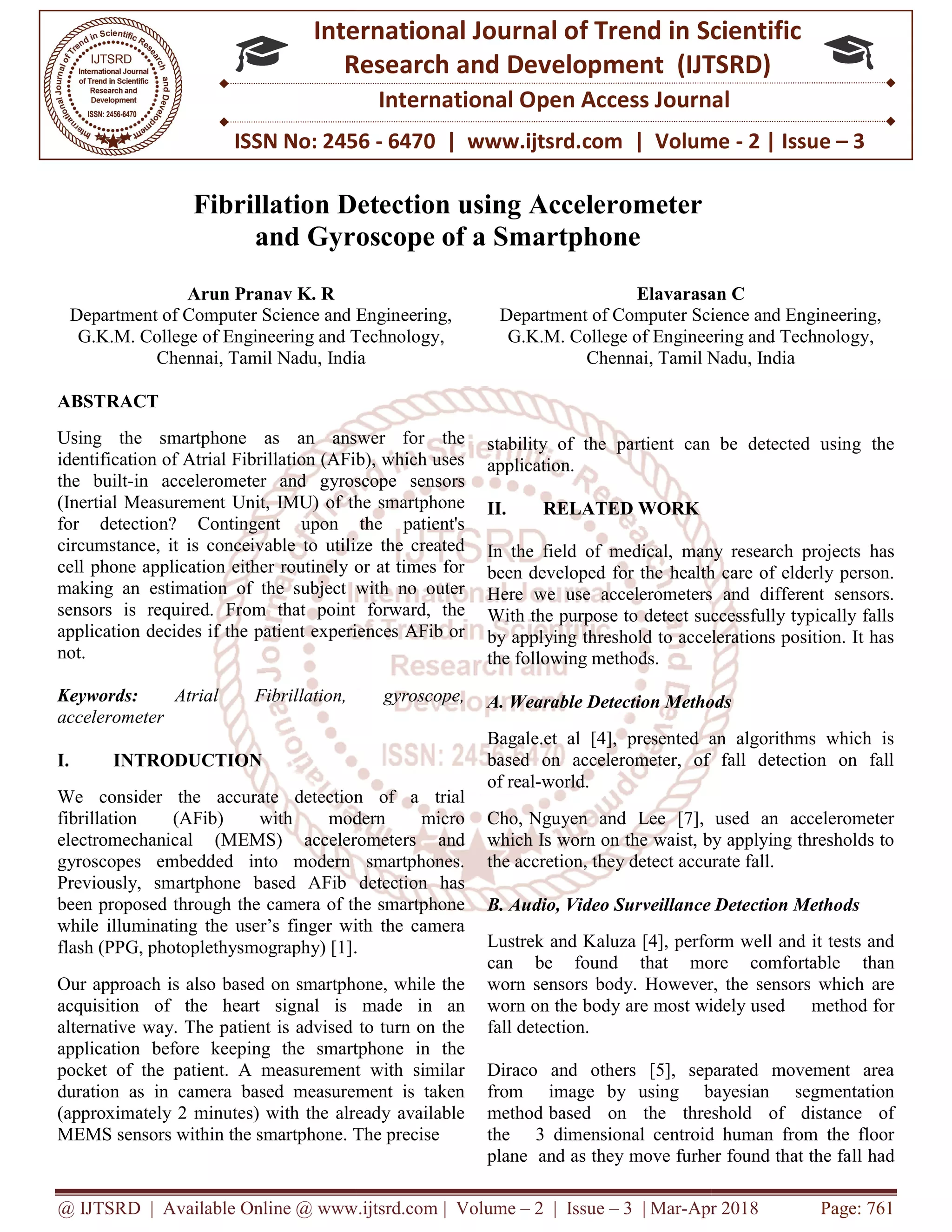 Fibrillation Detection Using Accelerometer And Gyroscope Of A Smartphone Pdf
