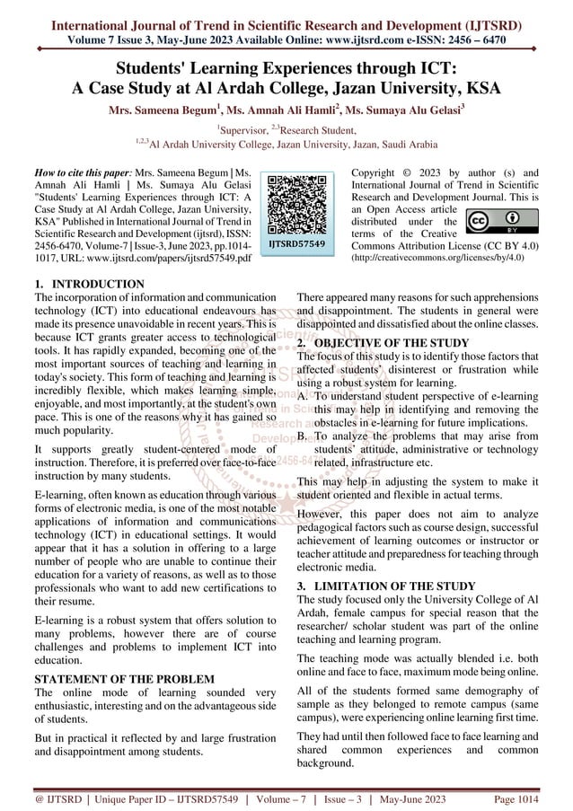 Students Learning Experiences through ICT A Case Study at Al Ardah ...