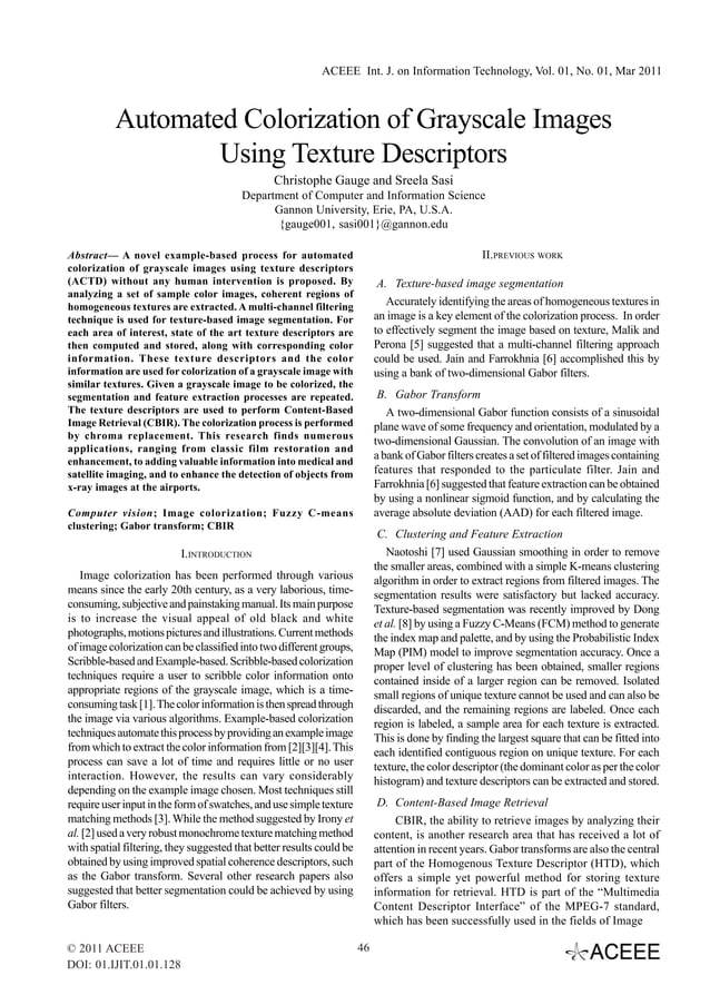 Automated Colorization of Grayscale Images Using Texture Descriptors | PDF