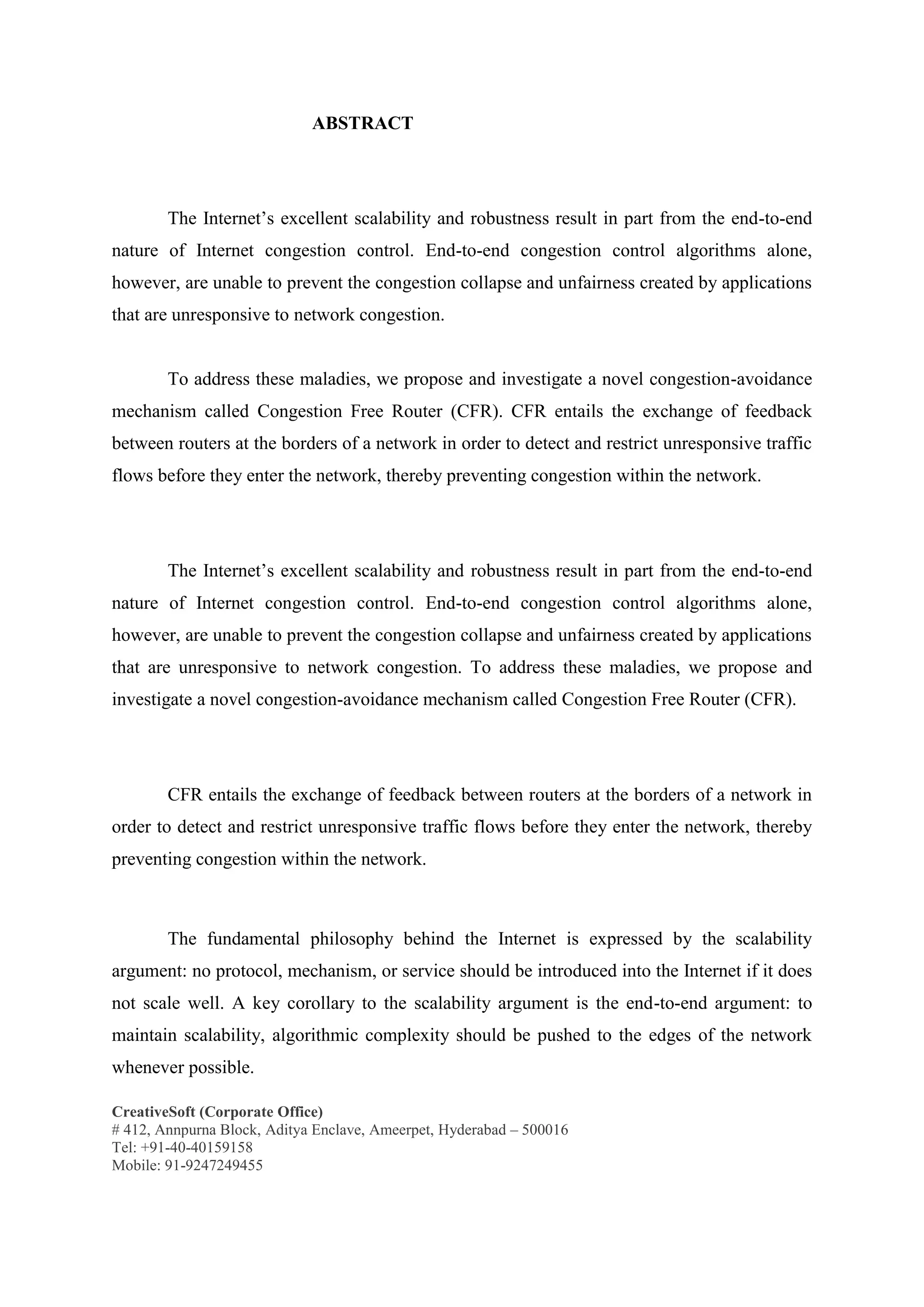 Congestion Control Using Network Based Protocol Abstract 2017 Pdf
