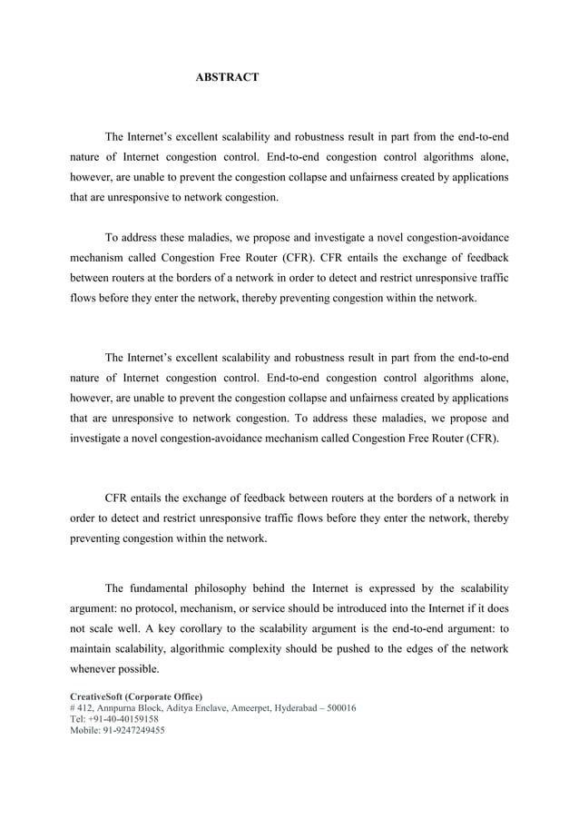 Congestion Control Using Network Based Protocol Abstract 2017 Pdf