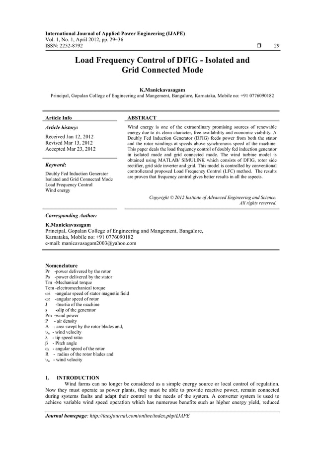Load Frequency Control of DFIG-isolated and Grid Connected Mode | PDF
