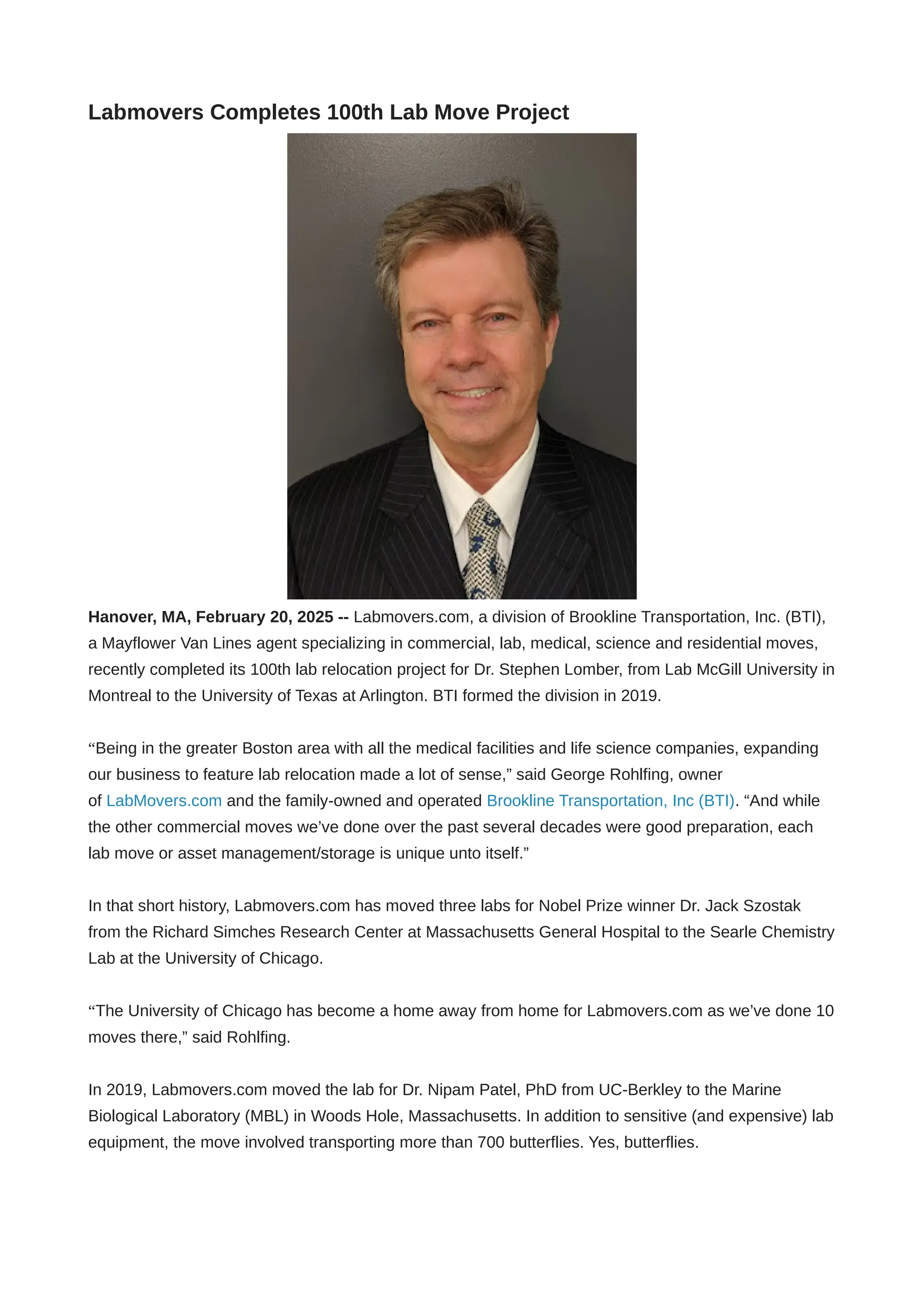 Labmovers Completes 100th Lab Move Project | PDF