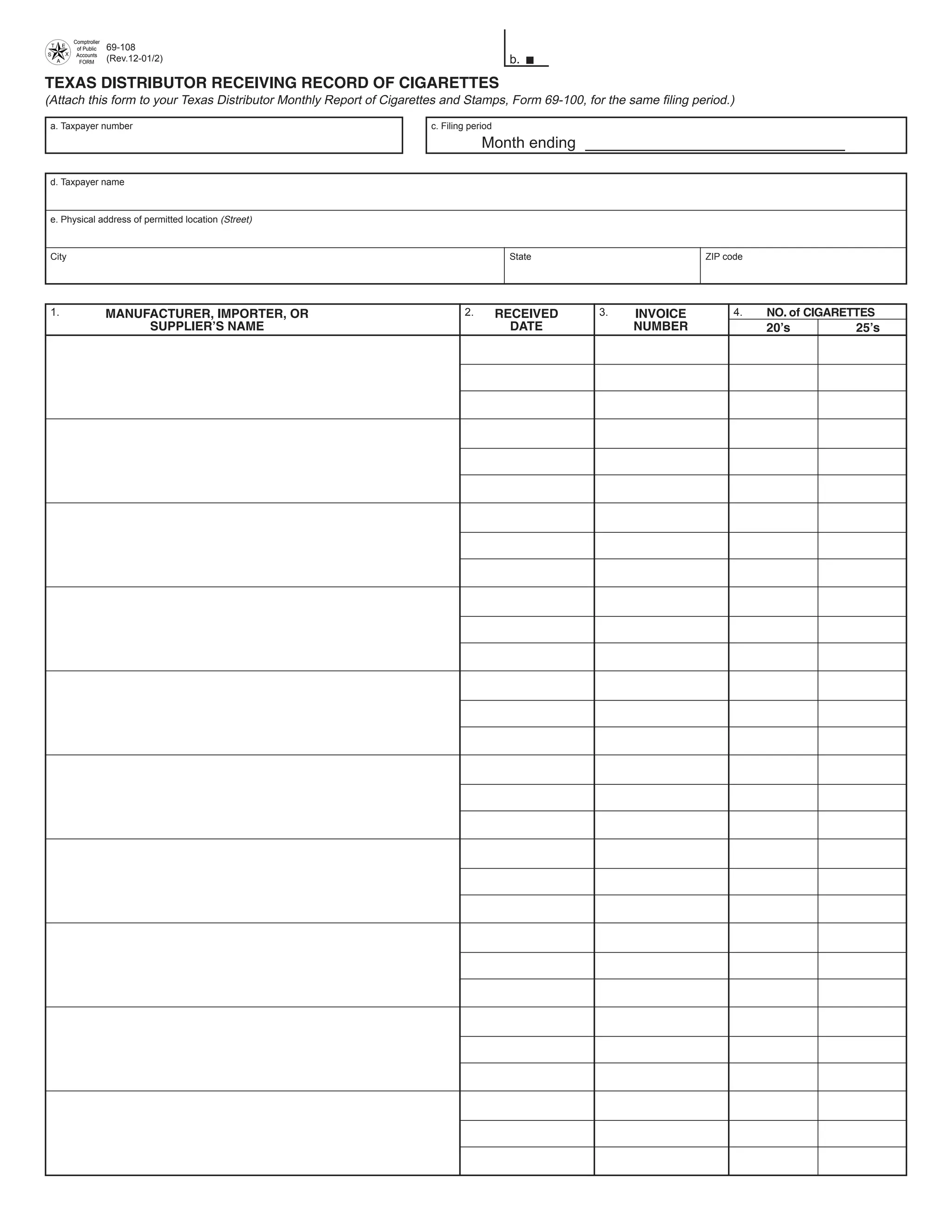 Texas Cigarette, Cigar and Tobacco Products Report Forms | PDF